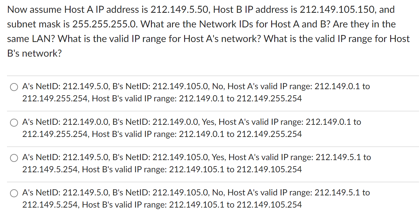 Solved Now assume Host A IP address is 212.149.5.50, Host B | Chegg.com