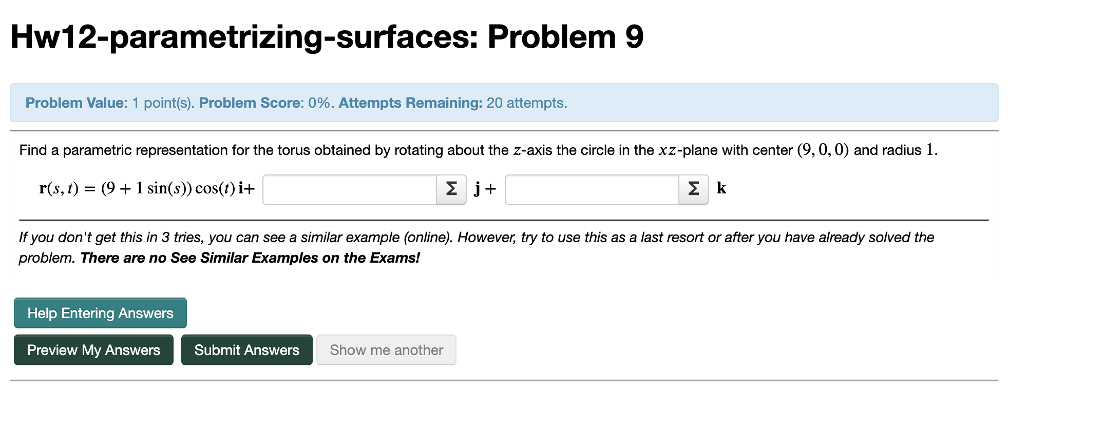 Solved Hw12-parametrizing-surfaces: Problem 9 Problem Value: | Chegg.com