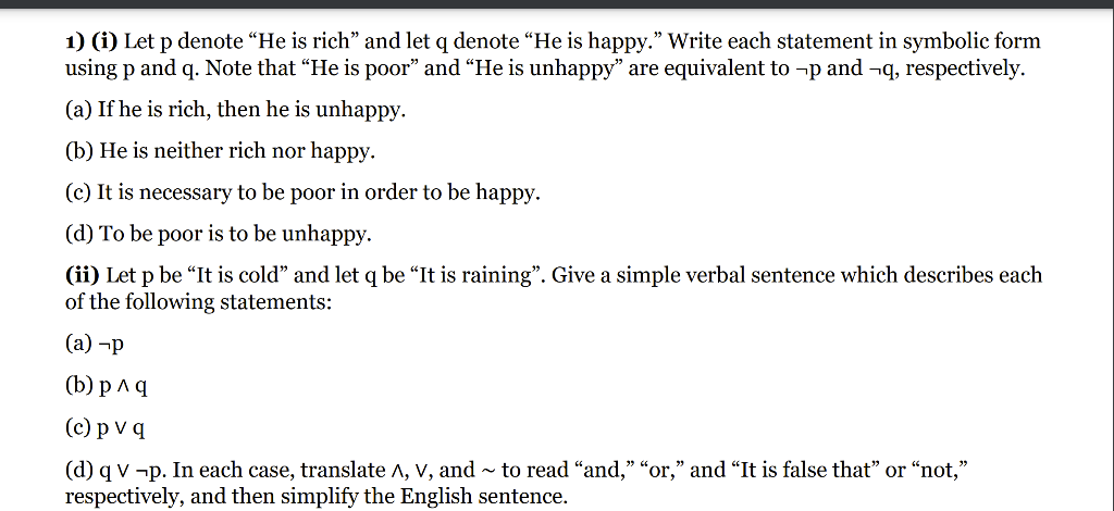 Solved 1) (i) Let p denote “He is rich” and let q denote “He | Chegg.com Solved 1) (i) Let p denote “He is rich” and let q denote “He | Chegg.com