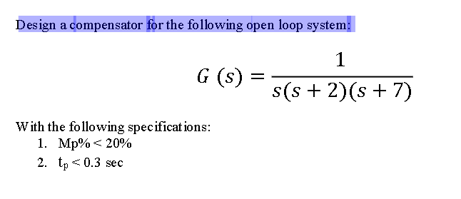 Solved Design a compensator for the following open loop | Chegg.com