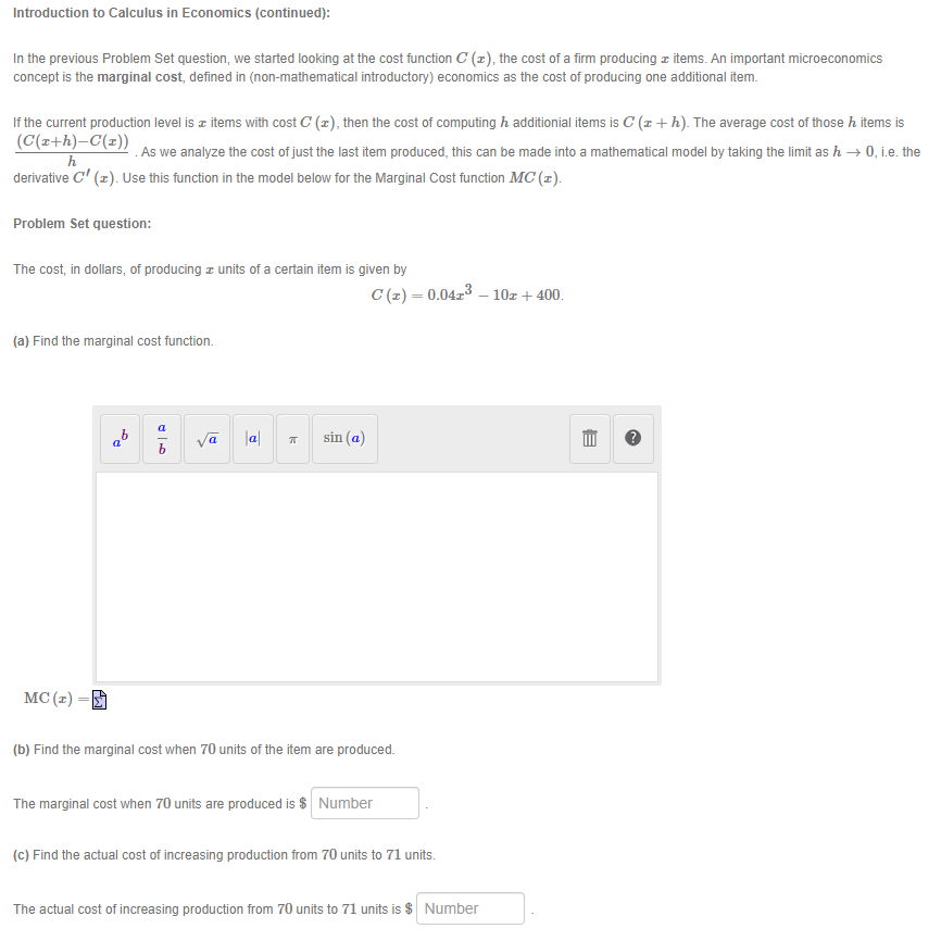 Solved Introduction to Calculus in Economics: Calculus is a | Chegg.com