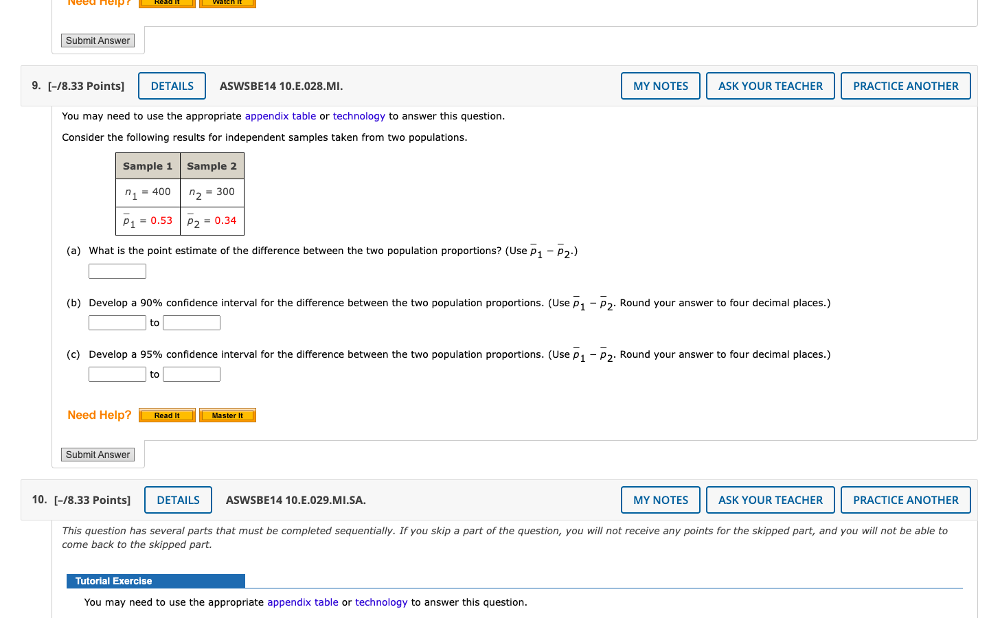 Solved Submit Answer 9. [−/8.33 Points ] ASWSBE14 | Chegg.com
