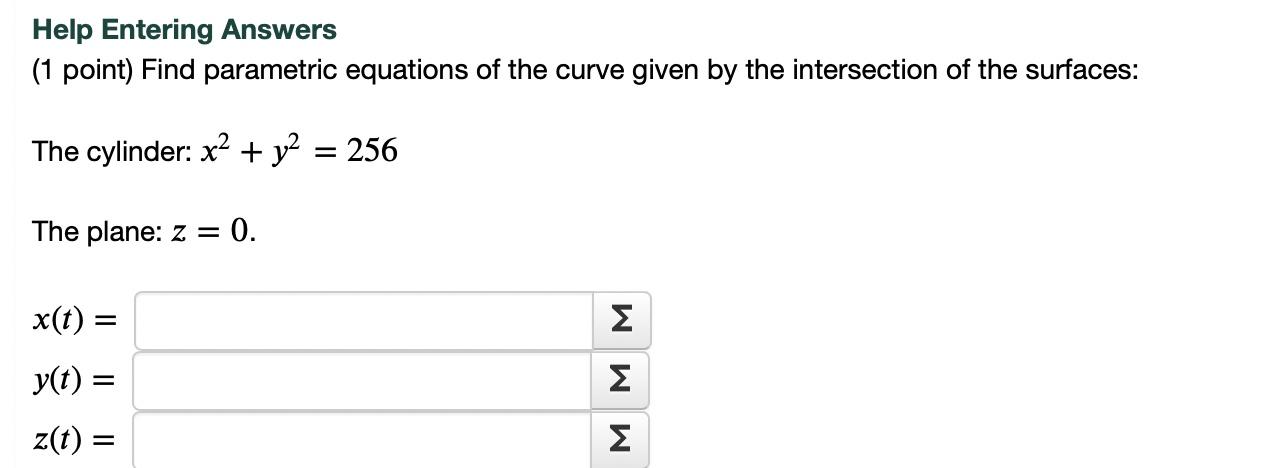 Solved Help Entering Answers (1 point) Find parametric | Chegg.com