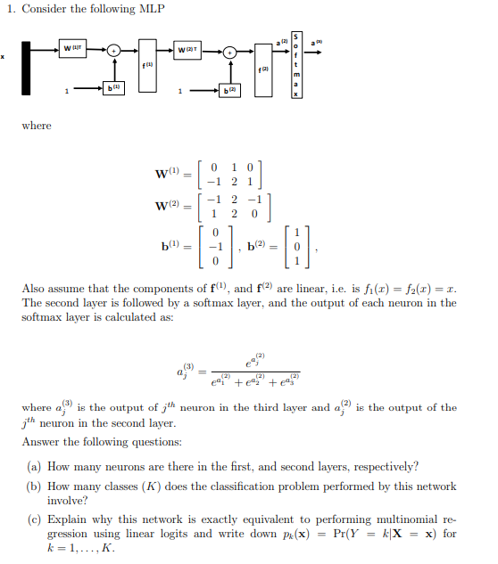 Solved 1. Consider the following MLP where | Chegg.com