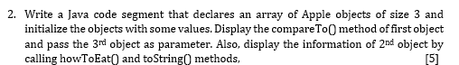 Solved 2. Write a Java code segment that declares an array | Chegg.com