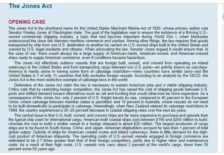 Solved OPENING CASE The Jones Act is the shorthand name for | Chegg.com