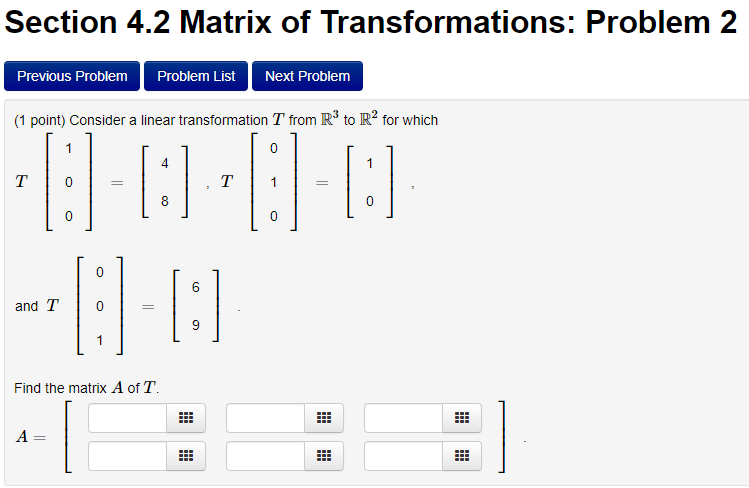 Solved Section 4.2 Matrix of Transformations: Problem 2 | Chegg.com