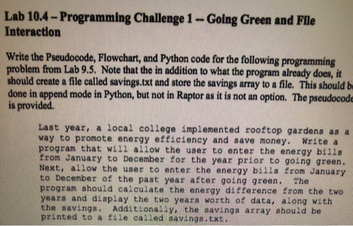 Solved Lab 10.4-Programming Challenge 1 -Going Green and | Chegg.com