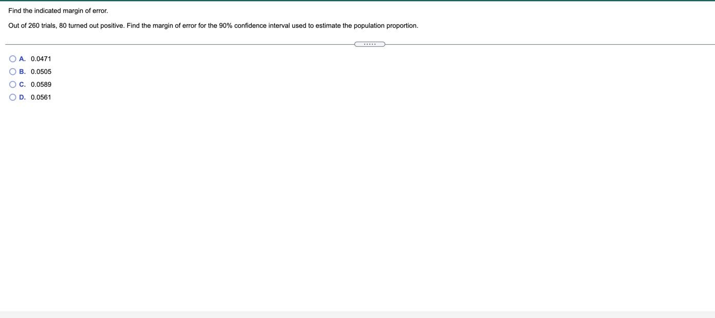 Solved Find the indicated margin of error. Out of 260 | Chegg.com
