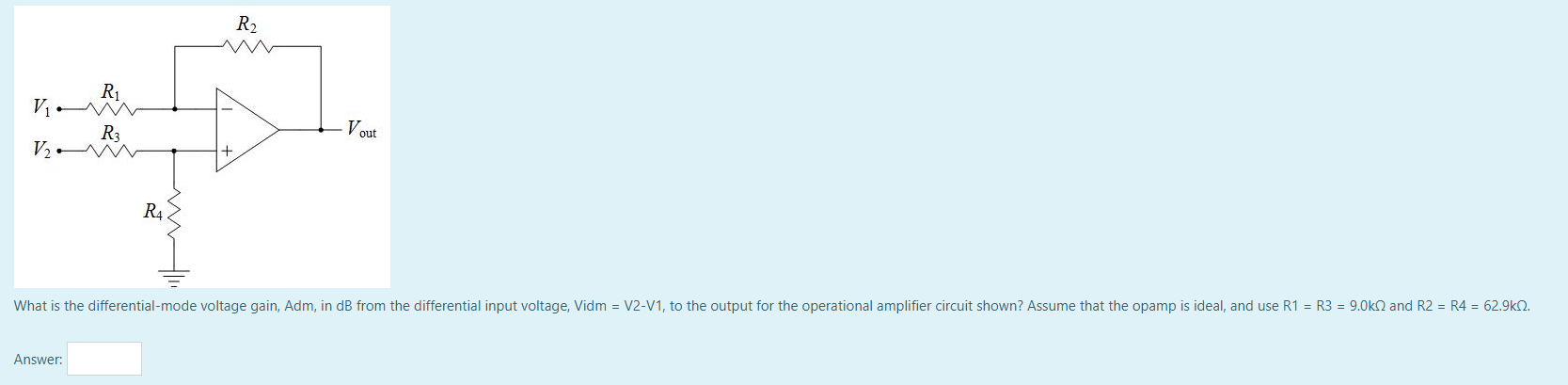 Solved R2 R VW R3 VW Vout + R4 What is the differential-mode | Chegg.com
