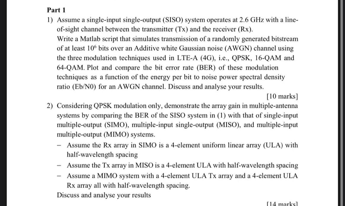 Solved Part 1 1) Assume a single-input single-output (SISO) | Chegg.com