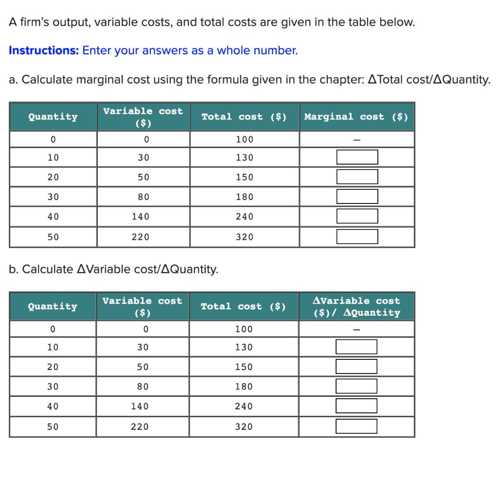 Solved A firm's output, variable costs, and total costs are | Chegg.com