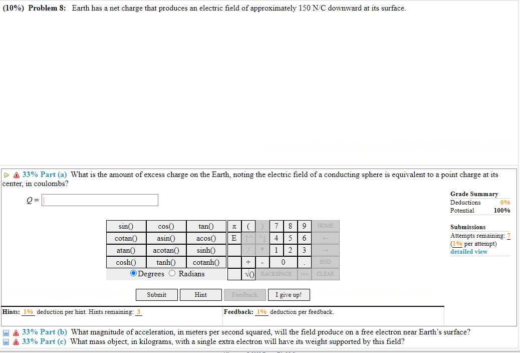 Solved 10 Problem 8 Earth Has A Net Charge That