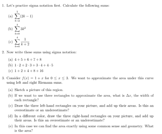 Solved 1. Let's practice sigma notation first. Calculate the | Chegg.com