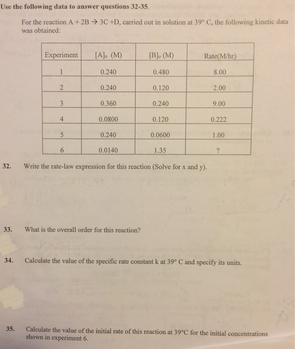 Solved Use the following data to answer questions 32-35. For | Chegg.com