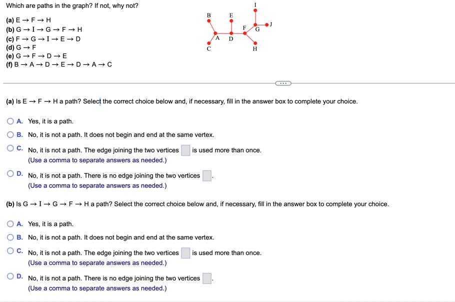 Solved Which are paths in the graph? If not, why not? (a) | Chegg.com
