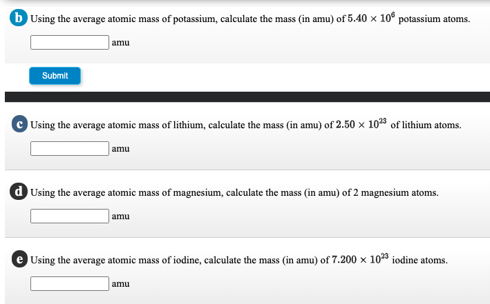 Solved b Using the average atomic mass of potassium, | Chegg.com