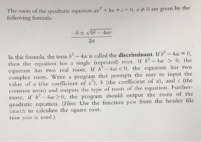 Solved The roots of the quadratic equation ax2 + bx + c = 0, | Chegg.com