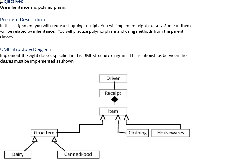Pbjectives Use inheritance and polymorphism. Problem | Chegg.com
