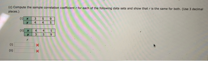 Solved (c) Compute the sample correlation coefficient r for | Chegg.com
