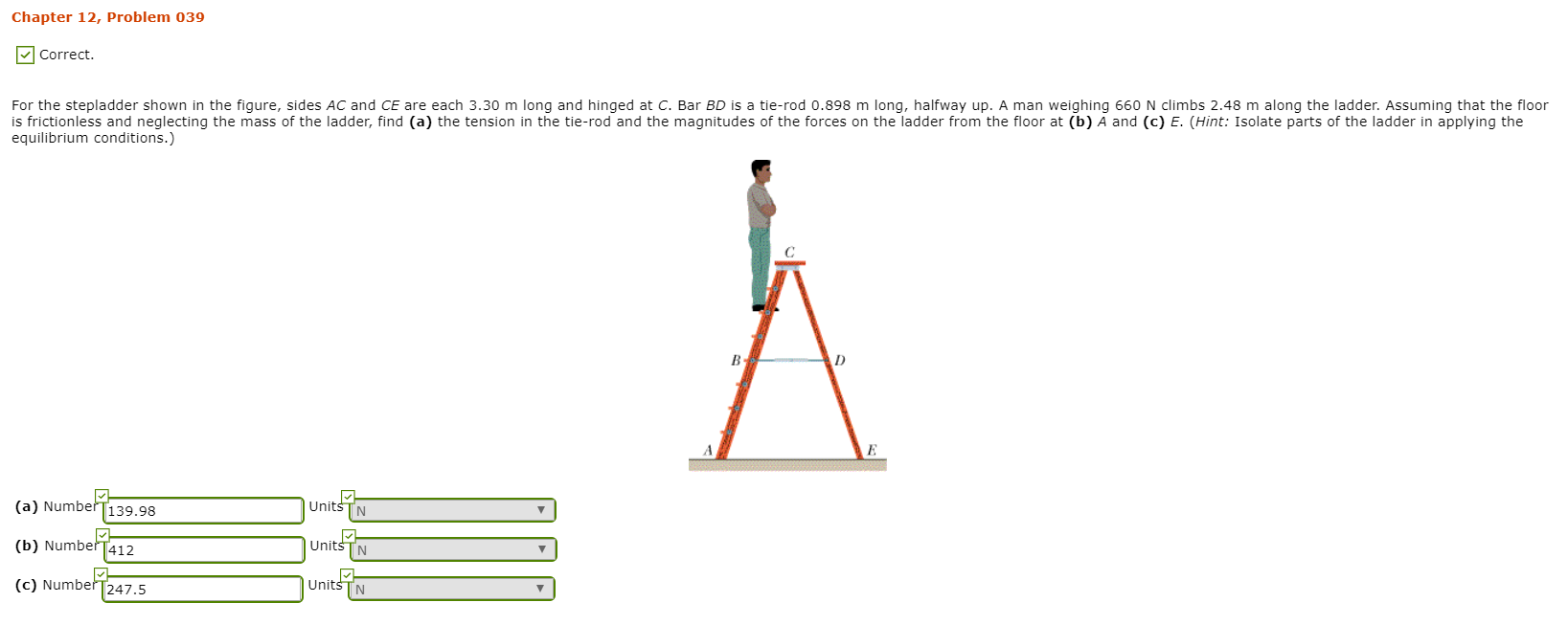 Solved For the stepladder shown in the figure, sides AC | Chegg.com