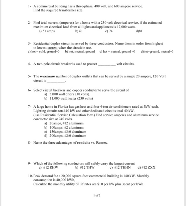 Commercial Electrical Load Calculation Form