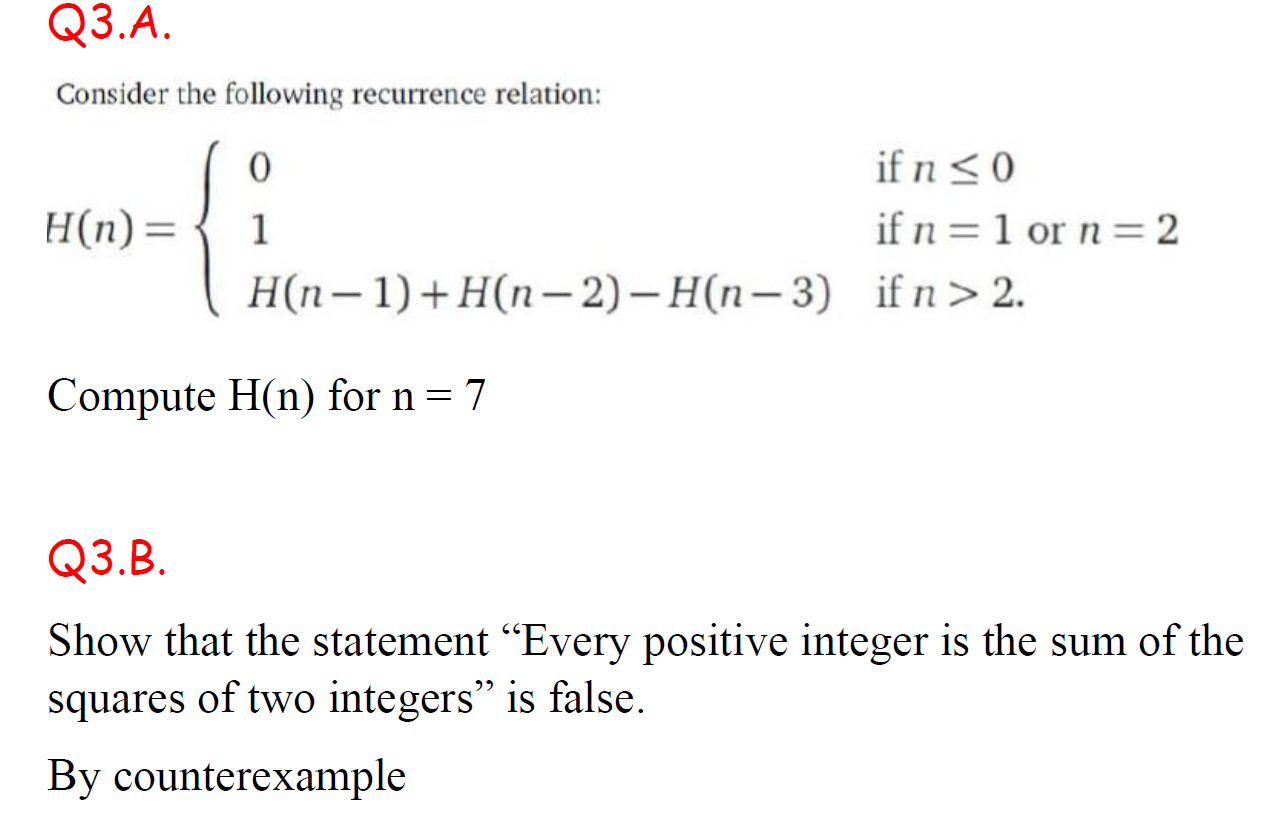 Solved Q3.A. Consider the following recurrence relation: 10 | Chegg.com