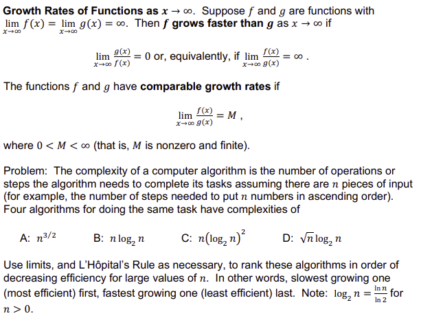 Growth Rates of Functions as x→∞. Suppose f and g are | Chegg.com