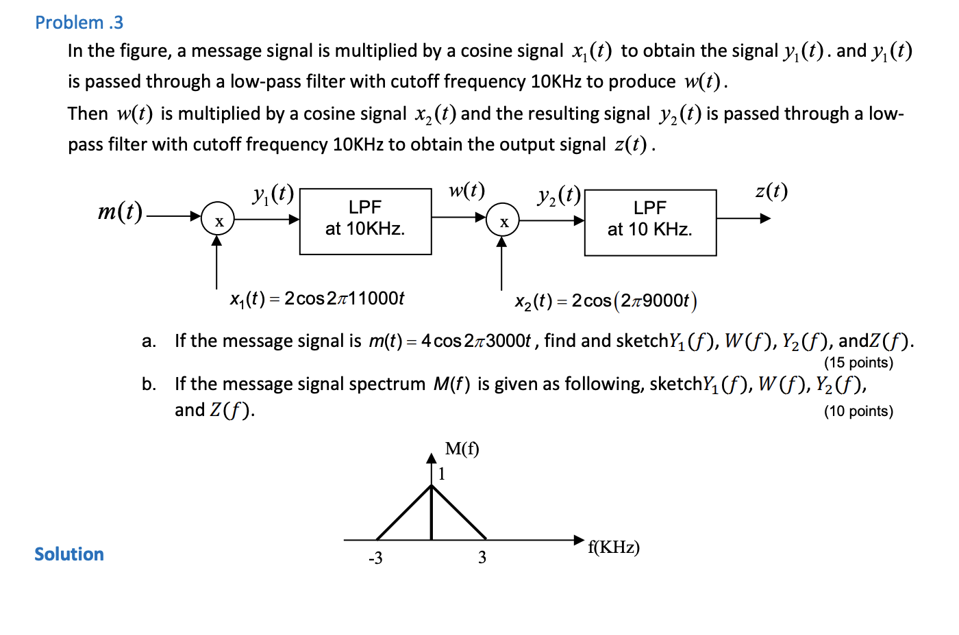 Solved In the figure, a message signal is multiplied by a | Chegg.com