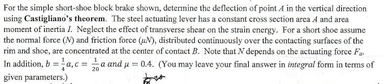 For the simple short-shoe block brake shown, | Chegg.com