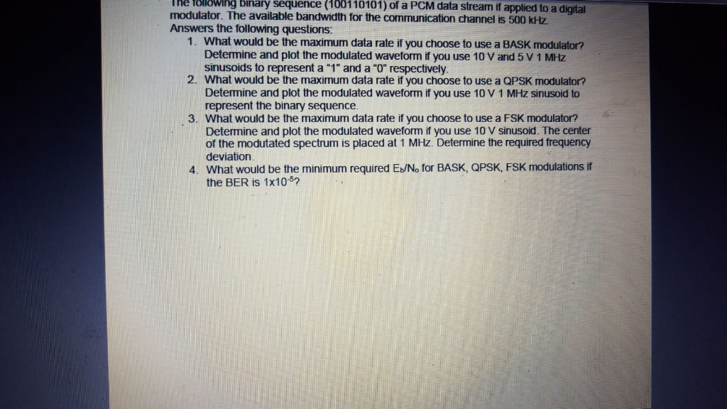 The tollowing binary sequence (100110101) of a PCM | Chegg.com