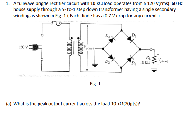Solved 1. A fullwave brigde rectifier circuit with 10 k 2 | Chegg.com