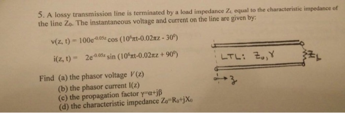 Solved 5. A lossy transmission line is terminated by a load | Chegg.com