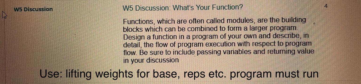 Solved WS Discussion W5 Discussion: What's Your Function? | Chegg.com