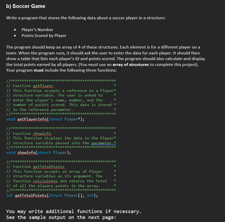 Solved b) Soccer Game Write a program that stores the | Chegg.com