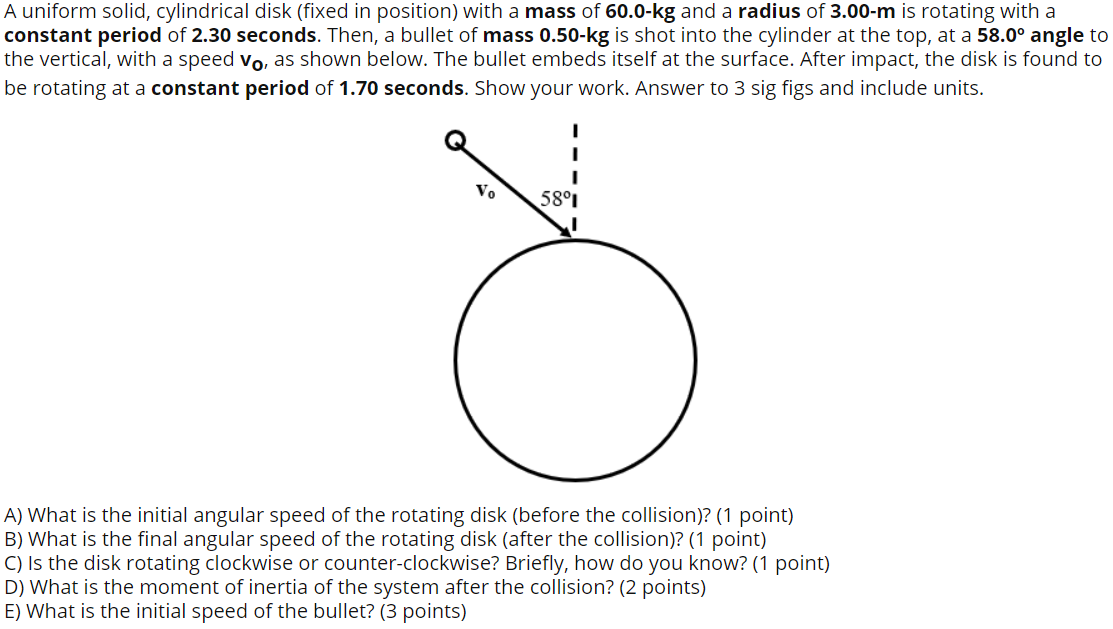 Solved A uniform solid, cylindrical disk (fixed in position) | Chegg.com