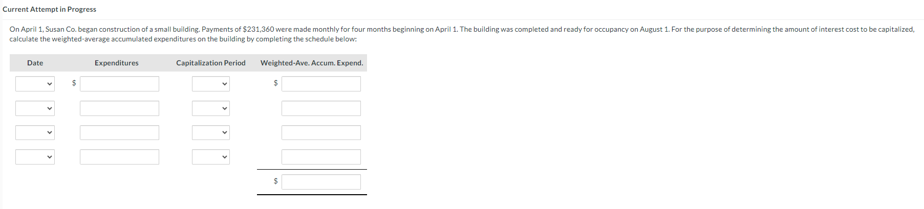 Solved Current Attempt in Progress calculate the | Chegg.com