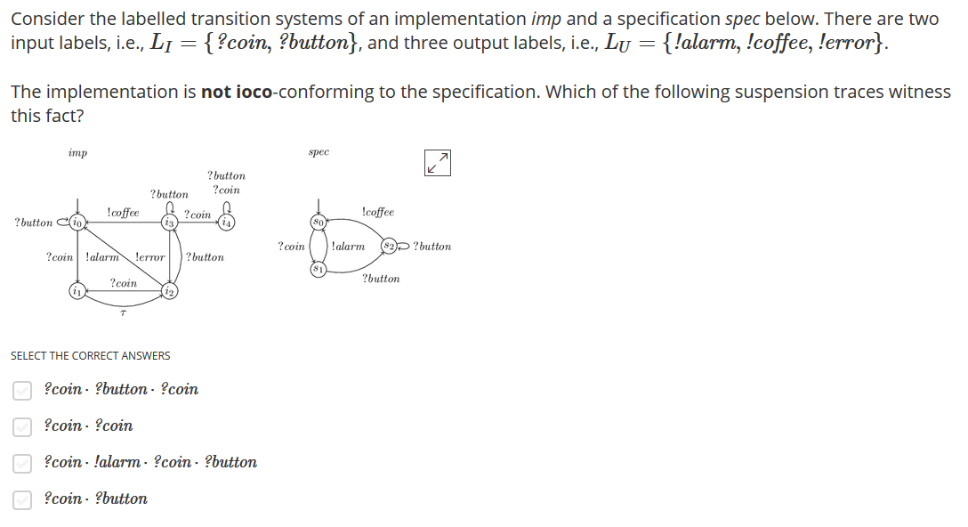 Consider the labelled transition systems of an | Chegg.com
