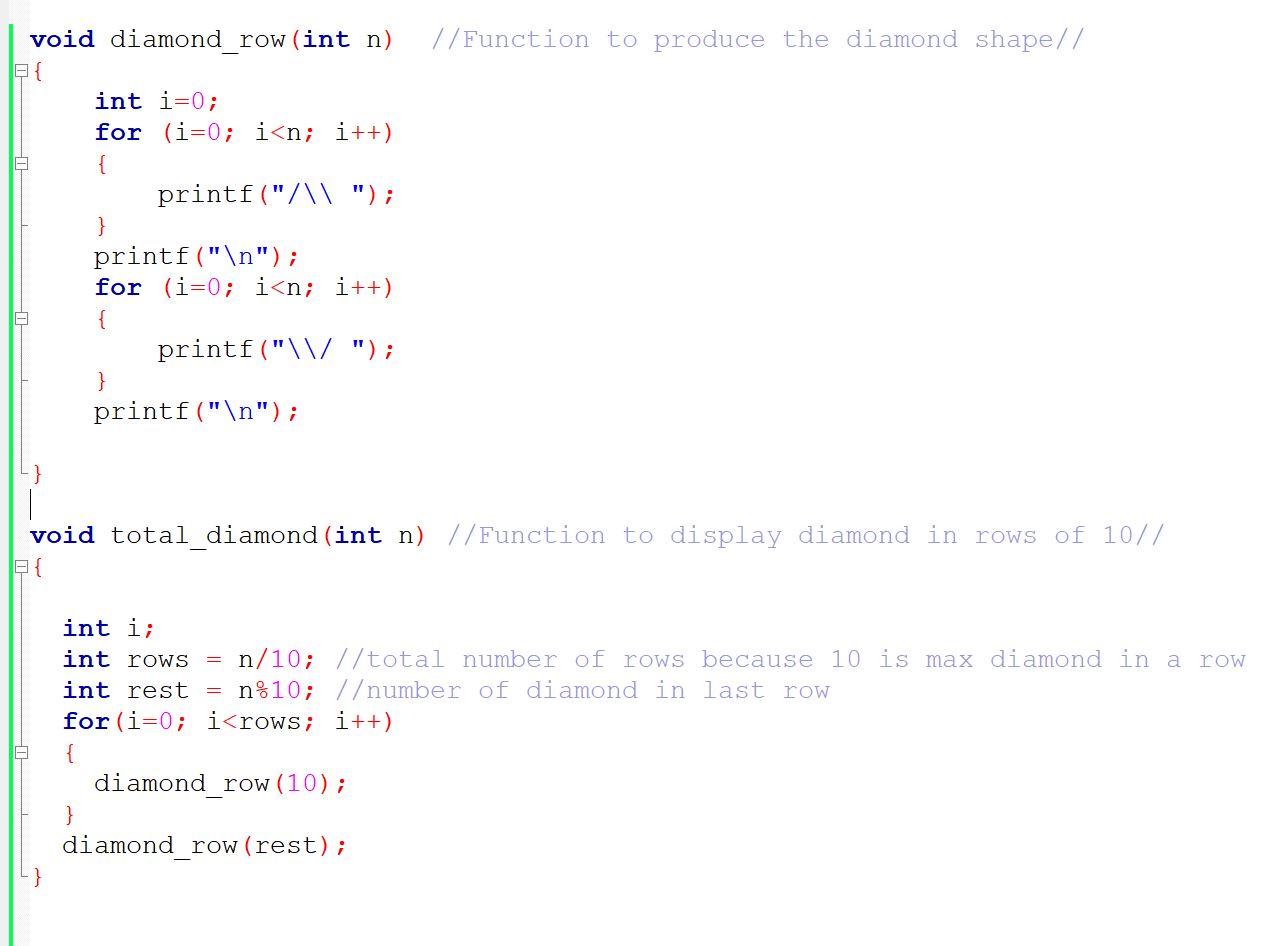 Solved void diamond_row (int n) 8( int i=0; for (i=0; i | Chegg.com