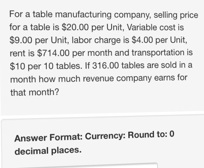 Solved For a manufacturing company, selling price for an | Chegg.com