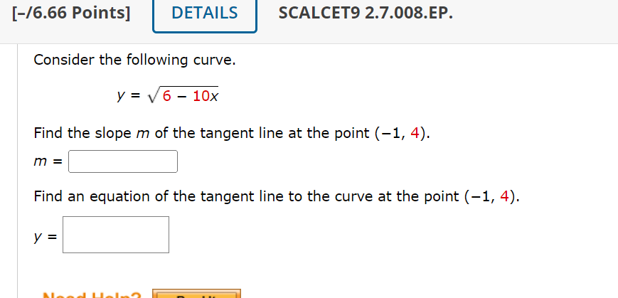 Solved Consider the following curve.y = ﻿6 − 10xFind the | Chegg.com