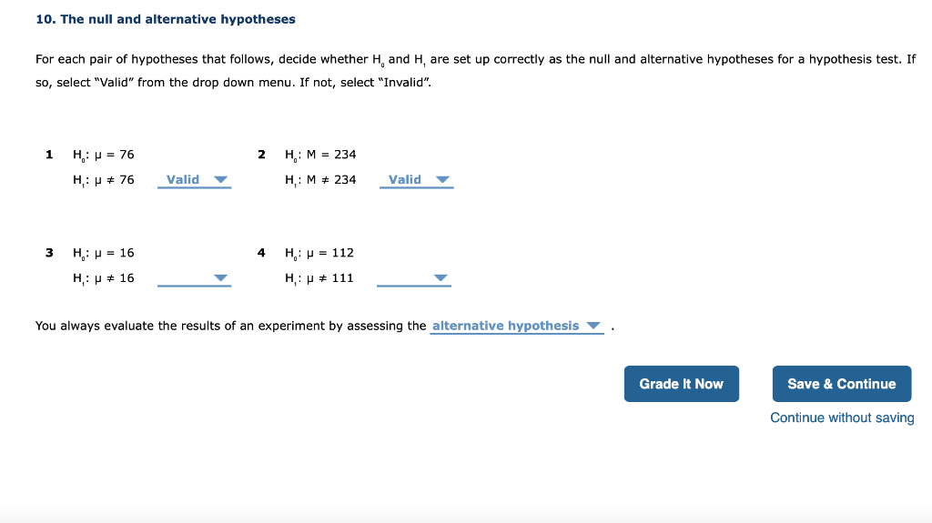Solved 10 The Null And Alternative Hypotheses For Each Pair
