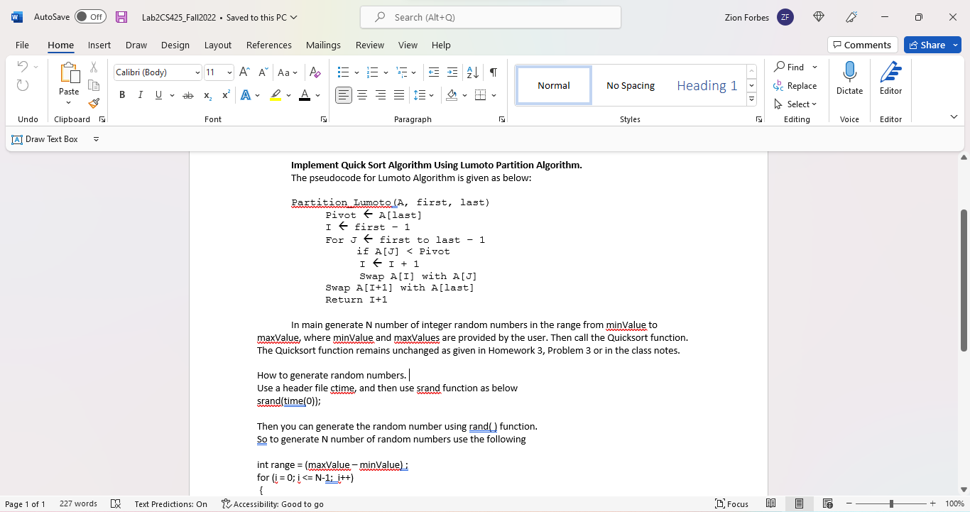 Implement Quick Sort Algorithm Using Lumoto Partition | Chegg.com