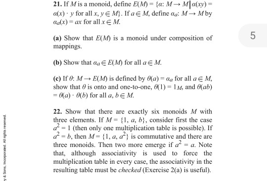 Solved 21. If Mis a monoid, define E(M)= {a: M-Maſxy) = a(x) | Chegg.com