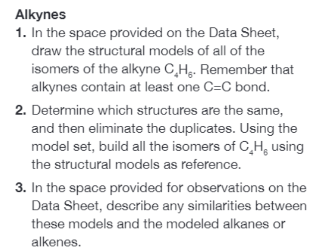 Solved Alkynes 1. In the space provided on the Data Sheet, | Chegg.com