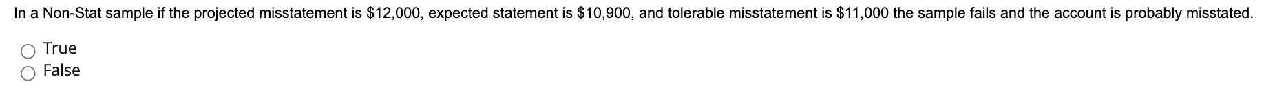 In a Non-Stat sample if the projected misstatement is | Chegg.com