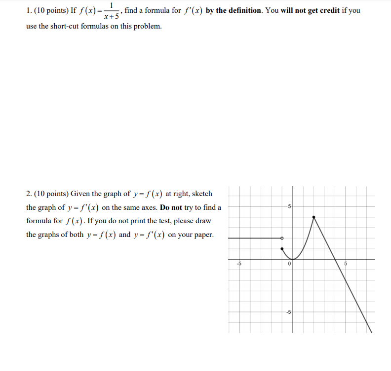 Solved 1. (10 points) If f(x)= , find a formula for f'(x) by | Chegg.com