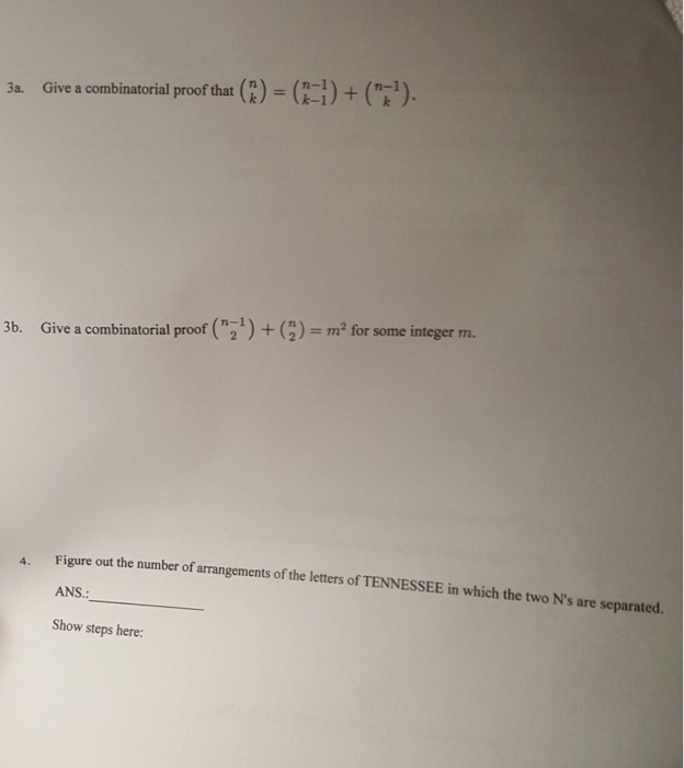 Solved Give a combinatorial proof that (n k) = (n - 1 k - 1) | Chegg.com