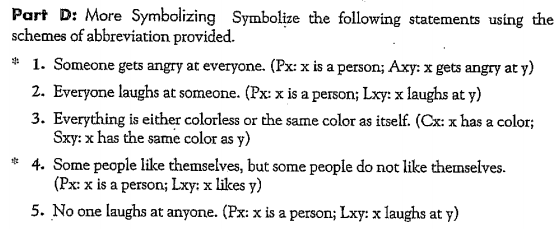 Solved Part D: More Symbolizing Symbolize the following | Chegg.com