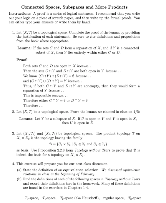 Solved Connected Spaces, Subspaces and More Products | Chegg.com